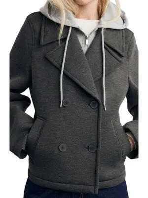 Mango Layered Hooded Jacket - Medium Heather Grey
