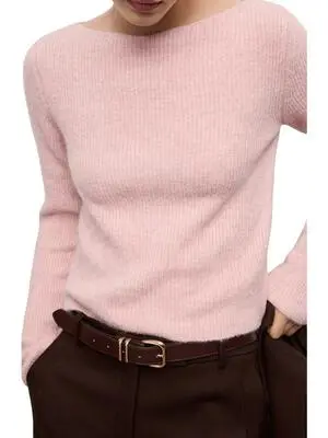 Mango Boat Neck Ribbed Sweater - Pastel Pink