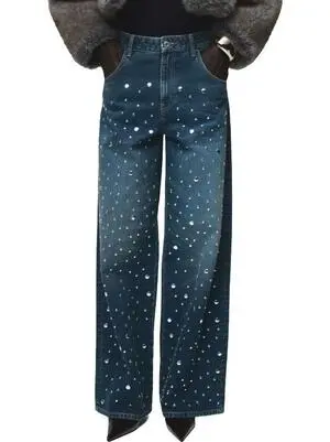 Mango Studded Straight-leg Jeans - Dark Blue