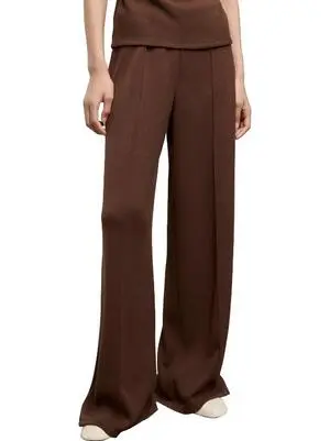 Mango Pleated Wide Leg Trousers Brown