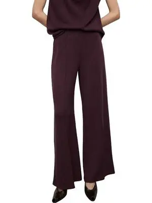 Mango Pleated Wide Leg Trousers Burgundy