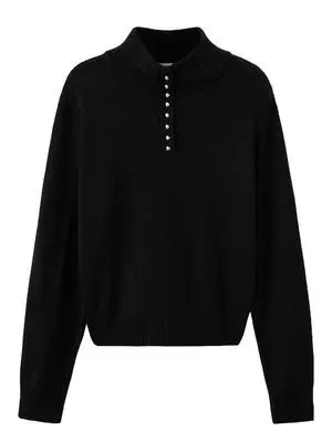 Mango Half Placket Mock Neck Sweater - Black