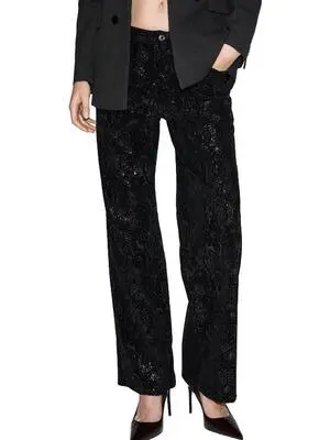 Mango Sequin Embellished Straight Leg Jeans - Black