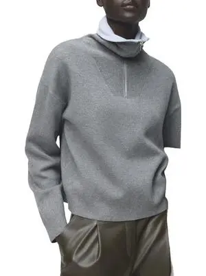 Mango Quarter Zip Turtleneck Sweater - Grey
