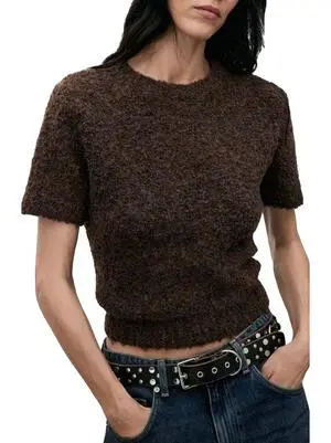 Mango Short Sleeve Bouclé Sweater - Chocolate