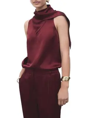 Mango Satin Sleeveless Top With Scarf - Russet
