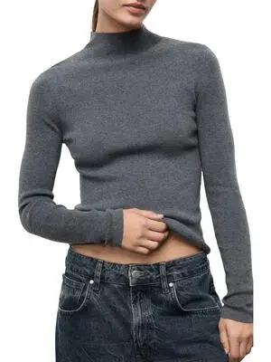 Mango Fitted Mock Neck Sweater - Medium Heather Grey