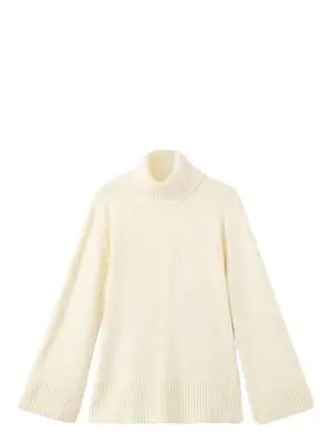 Mango Ribbed Trim Turtleneck Sweater - Ecru