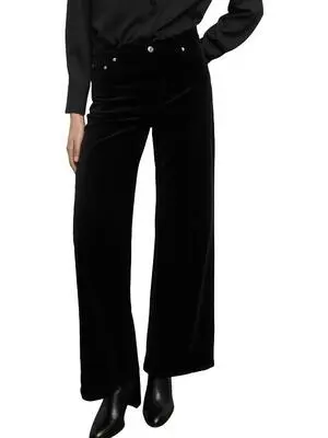 Mango Wide Leg Velvet Jeans - Black