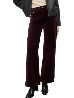 Mango Wide Leg Velvet Jeans - Wine