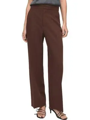 Mango High Waist Straight Leg Trousers - Chocolate