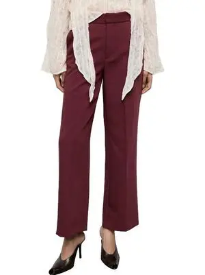 Mango High Waist Straight Leg Trousers - Maroon