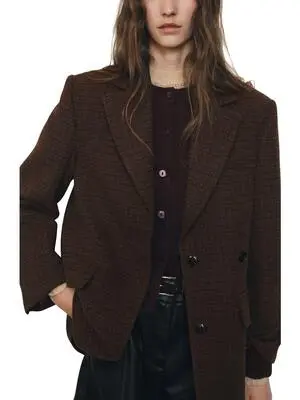 Mango Houndstooth Wool-blend Blazer - Medium Brown