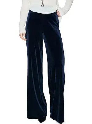 Mango Wide Leg Velvet Trousers Navy