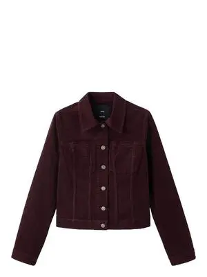 Mango Stitch Velvet Cropped Jacket - Wine