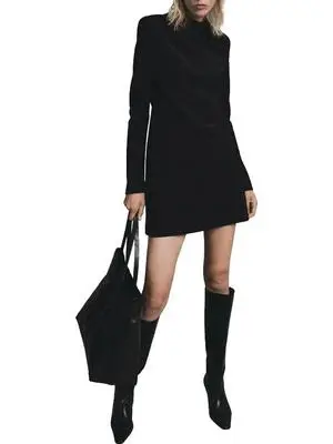 Mango Drape Neck Long Sleeve Dress Black