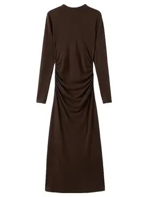 Mango Long Sleeve Knit Midi Dress Chocolate