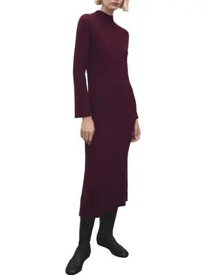 Mango Ribbed Long-sleeve Midi Sweater Dress - Wine