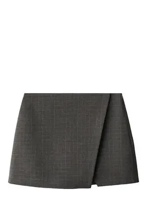 Mango Check Wrap Mini Skirt - Brown