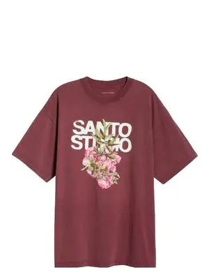 SANTO STUDIO X Jeff Lawrence Flower Graphic T-shirt - Merlot