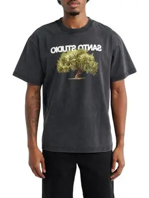SANTO STUDIO Olive Tree Graphic T-shirt - Vintage Black