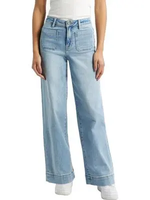 HIDDEN JEANS Patch Pocket High Waist Wide Leg Jeans - Light Wash