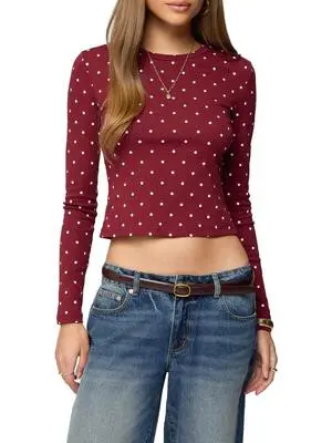EDIKTED Polka Dot Crop Top - Burgundy