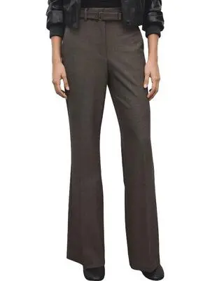 Mango Belted Straight Leg Trousers - Brown