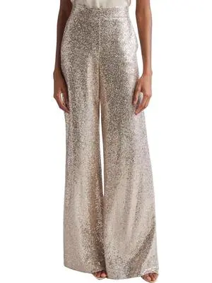 St. John Sequin Embellished Wide-leg Trousers - Latte Light Grey Melange