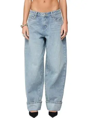 EDIKTED Kella Low Rise Oversized Jeans - Blue-vintage-washed