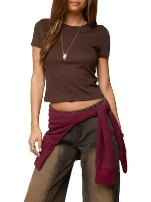 EDIKTED Nikkey Crop Cotton-blend T-shirt - Brown
