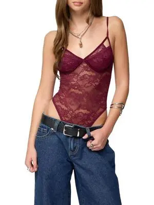 EDIKTED Cutout Lace Bodysuit - Wine
