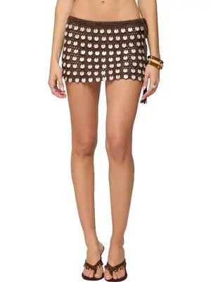 EDIKTED Alora Iridescent Open Stitch Miniskirt Brown