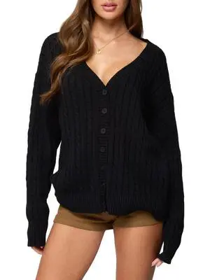 EDIKTED Francine Oversize Cotton Cardigan - Black