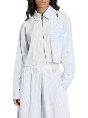 Adidas Originals By Alexander Wang Stripe Crop Zip-up Shirt - Crystal Sky/ambient Sky