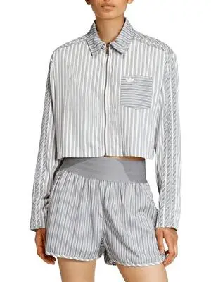 Adidas Originals By Alexander Wang Stripe Crop Zip-up Shirt - Grey Three/utility Black