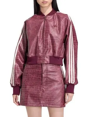 ADIDAS ORIGINALS Sst Croc Embossed Faux Leather Track Jacket - Maroon