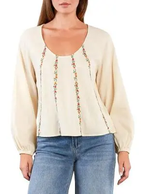 BILLY T Floral Embroidered Top - White Swan