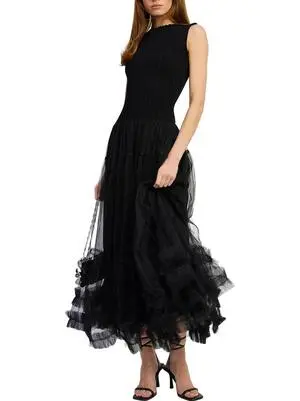 EN SAISON Darcy Mixed Media Tulle Gown - Black