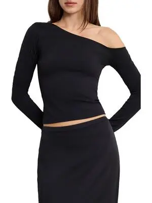 Good American Weightless One-Shoulder Top Black001