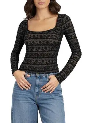 ALL IN FAVOR Lace Stripe Top - Black