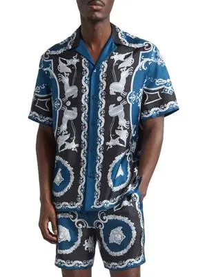 Versace La Coupe Des Dieux Silk Camp Shirt - Black Petrol Blue
