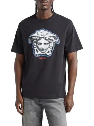 Versace La Greca Medusa Cotton Jersey Graphic T-shirt - Black