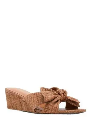 Anne Klein Dara Bow Wedge Slide Sandal - Brown Raffia