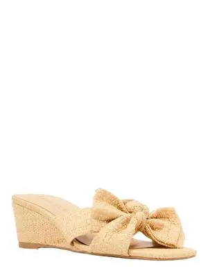 Anne Klein Dara Bow Wedge Slide Sandal - Natural Raffia