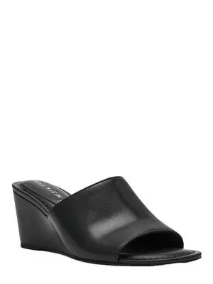 Anne Klein Charisma Wedge Slide Sandal - Black Smooth
