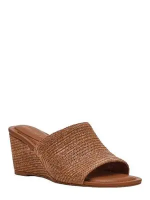 Anne Klein Charisma Wedge Slide Sandal Brown Raffia
