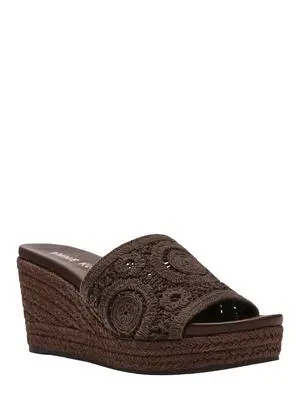 Anne Klein Espadrille Platform Slide Sandal - Chocolate Brown Crochet