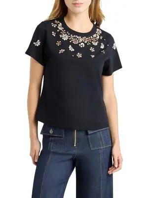 Cinq À Sept Tumbling Flowers Shrunken T-shirt - Black