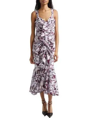 Cinq À Sept Floral Print Ruffle Dress - Deep Plum Multi
